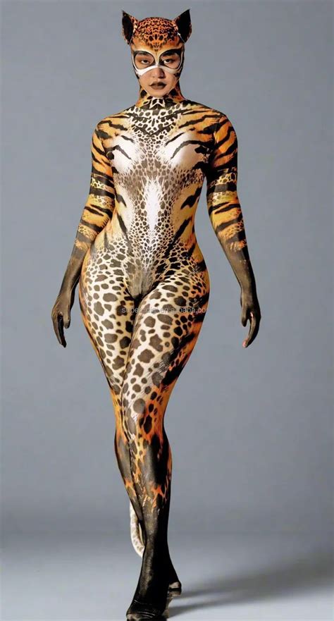 Tiger Jumpsuit Costume Custom Tailored Tiger Catsuit With Sparkling
