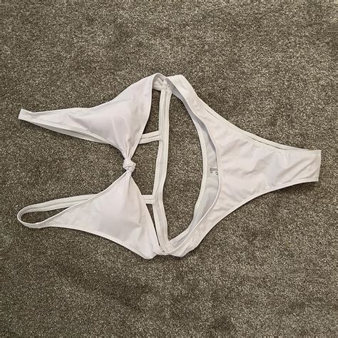 White Extreme Cut Out Swimsuit Depop