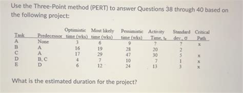 Solved Use The Three Point Method Pert ﻿to Answer
