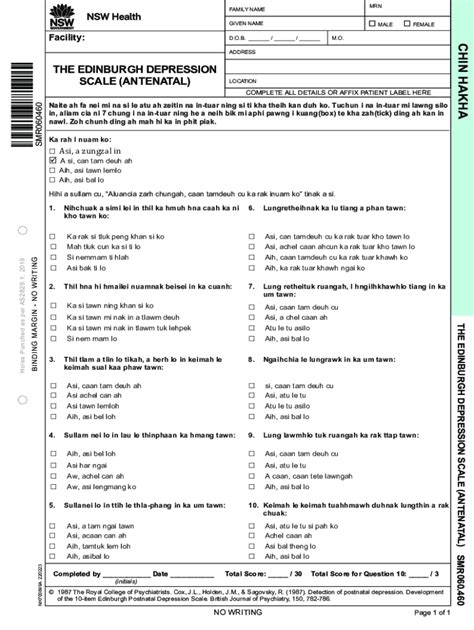 Fillable Online Edinburgh Postnatal Depression Scale Epds