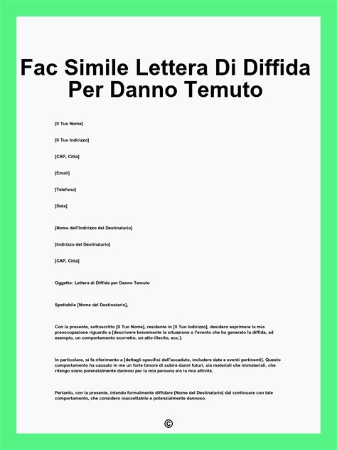 Fac Simile Lettera Di Diffida Per Danno Temuto