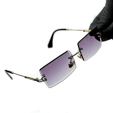 Vintage Mens Retro Rectangle Gold Purple Gradient Polarized Tint