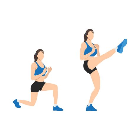Woman Doing Lunge Front Kicks Exercise Flat Vector Illustration