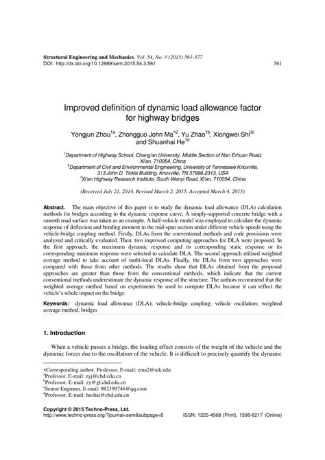Pdf Improved Definition Of Dynamic Load Allowance Factor For Highway
