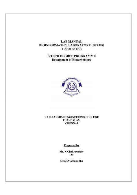 Lab Manual Bioinformatics Laboratory Bt2308 V
