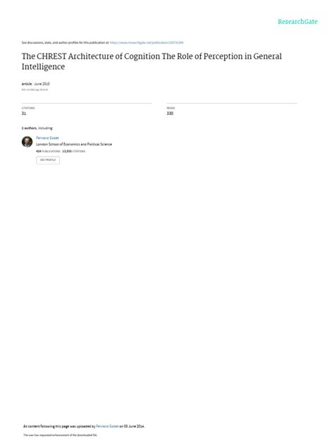 The Chrest Architecture Of Cognition The Role Of P Pdf Learning