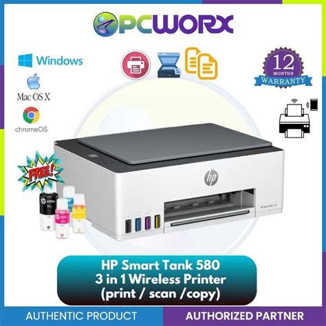 Hp Smart Tank 580 3 In 1 Printscancopy Wireless Printer Pn 1f3y2a
