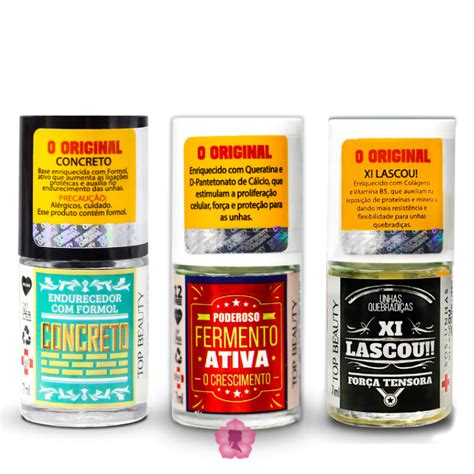 Kit 3 Bases Concreto Fermento Xi Lascou Sos Unhas Top Beauty