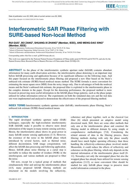 Pdf Interferometric Sar Phase Filtering With Sure Based Non Local Method