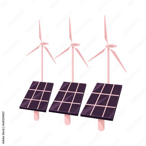 Vector Flat Cartoon Solar Panels Battery Sun Power Cells Plant