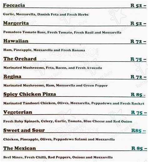 Menu At The Orchard Farm Stall Restaurant Grabouw