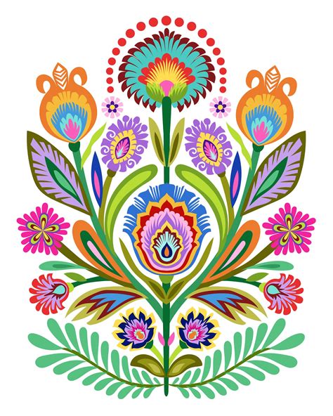 Polish Folk Art Flowers Floral Wycinanki Botanical Folk Art Print 5 X