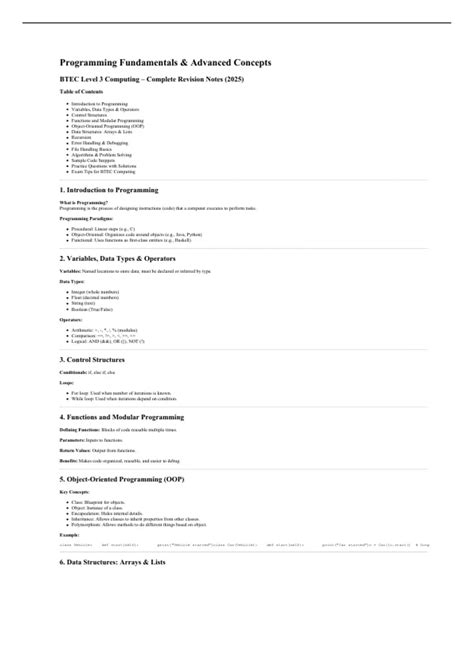 Btec Computing Programming Fundamentals And Advanced Concepts Complete