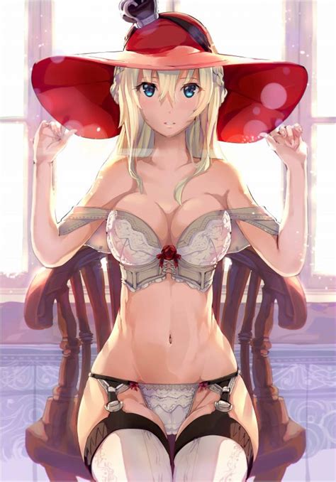 Wallpaper Anime Girls Uniform Hat Long Hair Blonde Blue Eyes