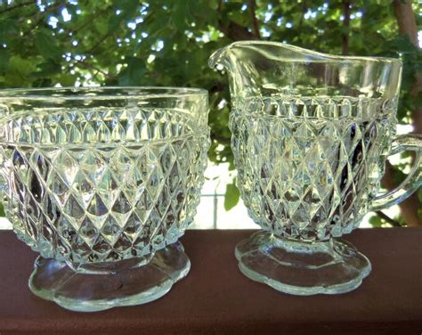 Vintage Pressed Glass Open Sugar Bowl And Creamer Set Scalloped