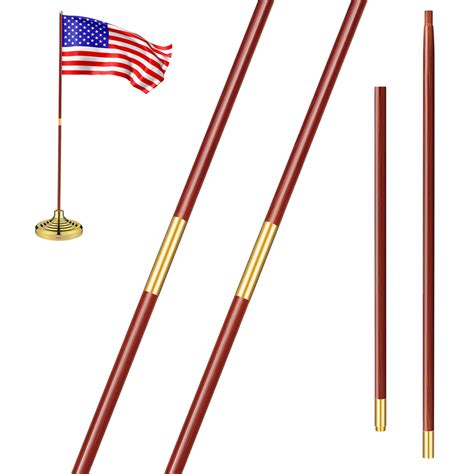 2 Pcs Indoor Or Parade Flagpole Solid Wooden Flag Pole Brass Screw