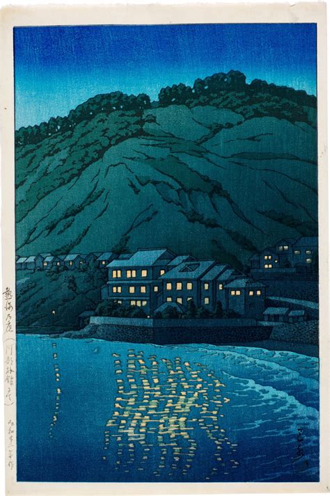 Hasui Kawase Three Woodblock Prints Depicting Night Scenes 1947