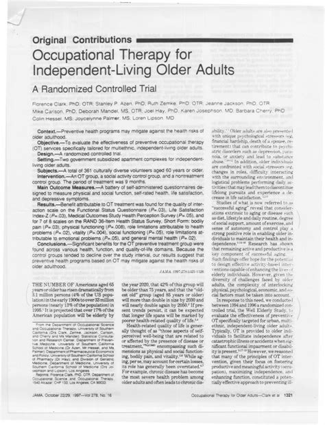 Pdf Occupational Therapy For Independent Living Older Adults A Randomized Controlled Trial