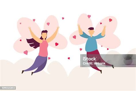 Mutlu Çiftler Sevgililer Günü Festivali Ve Pembe Bir Arka Plan Gökyüzünde Kanat Sineği Seviyorum