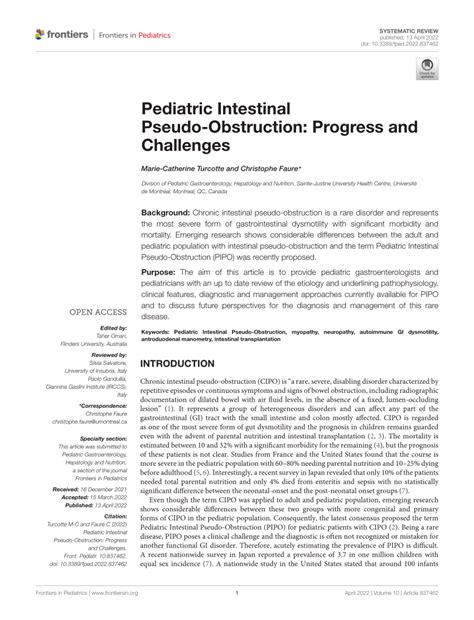 Pdf Pediatric Intestinal Pseudo Obstruction Progress And Challenges
