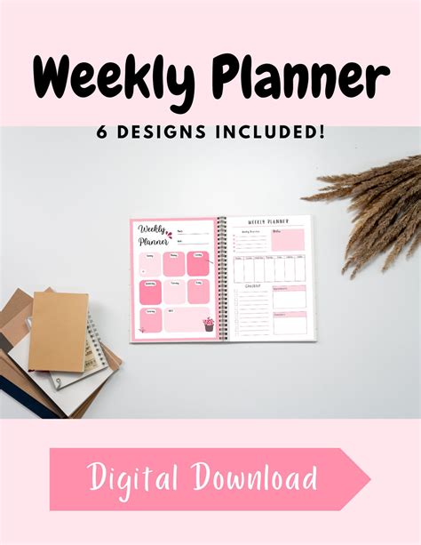 Pink Weekly Planner Bundle Printable Planner Digital Download 6 Designs Included Pdf
