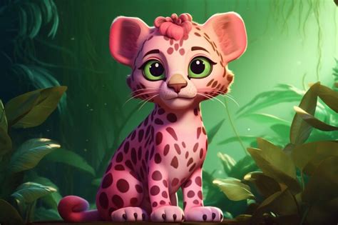 A Cartoon Of A Pink Leopard Premium Ai Generated Image