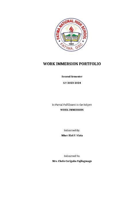 Work Immersion Portfolio Grade 12 Tvlfood And Beverage Services