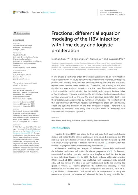 Pdf Fractional Differential Equation Modeling Of The Hbv Infection