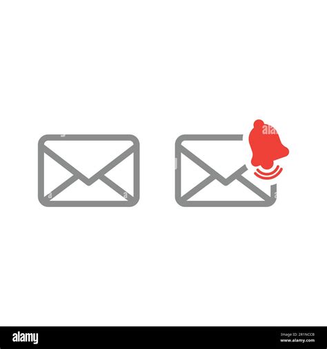 Mail Envelope Line Vector Icon Set Letter With Notification Bell