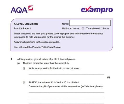 Aqa Exampro A Level Chemistry Summer 2022 Practice Paper 1 2 3 Qps And