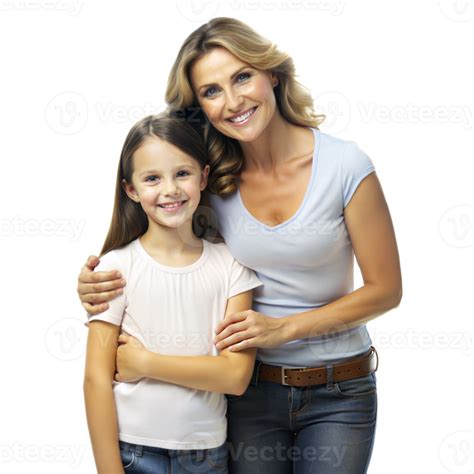 Warm Embrace Between Smiling Mother And Daughter Posing Together On