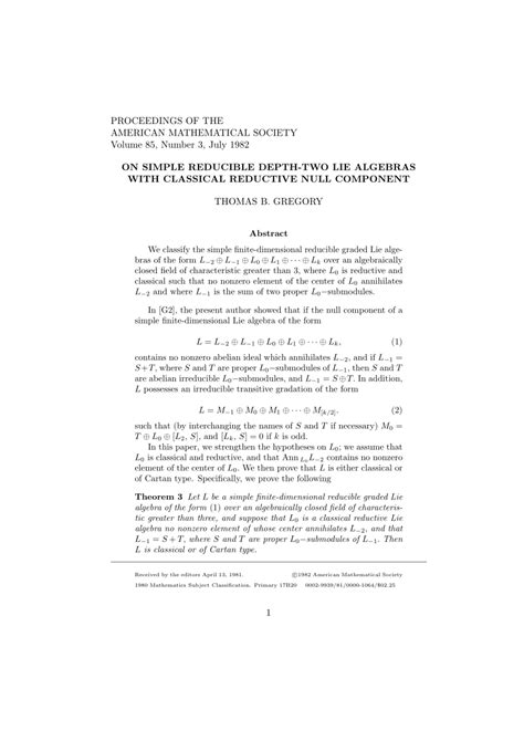 Pdf On Simple Reducible Depth Two Lie Algebras With Classical Reductive Null Component