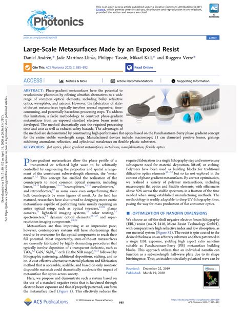 PDF Large Scale Metasurfaces Made By An Exposed Resist