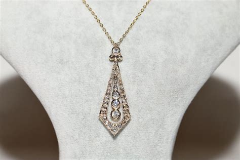 Vintage Circa 1970s 14k Gold Natural Diamond Decorated Drop Pendant