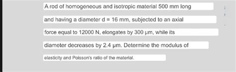 Solved A Rod Of Homogeneous And Isotropic Material 500 Mm