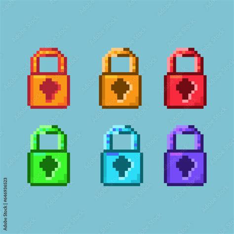 Pixel Art Sets Of Locked Padlock With Variation Color Items Asset