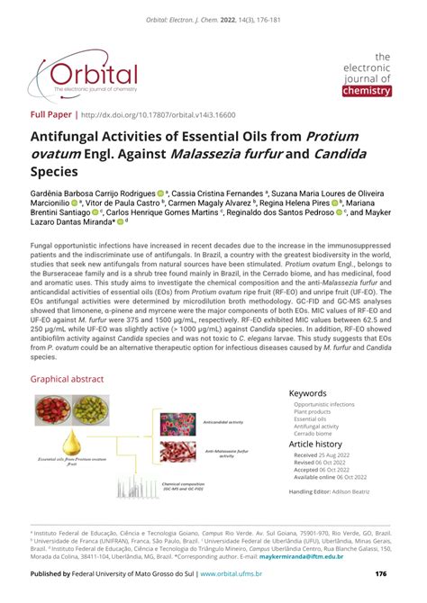 Pdf Antifungal Activities Of Essential Oils From Protium Ovatum Engl