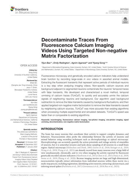 Pdf Decontaminate Traces From Fluorescence Calcium Imaging Videos Using Targeted Non Negative