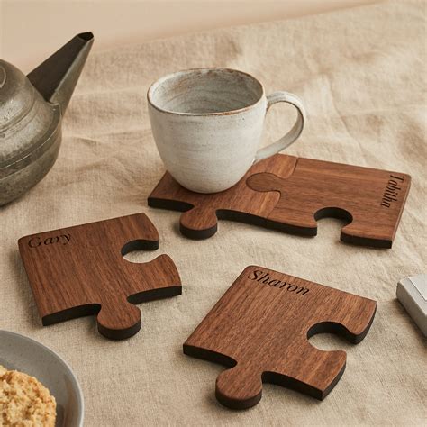 Personalized Walnut Wood Jigsaw Coaster Set Etsy