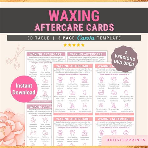 Waxing Aftercare Card Template Editable Wax Salon After Care Hair