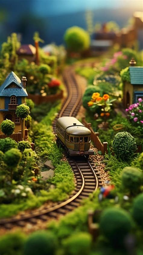Small Town Forest Landscape With Micro Trains Stock Illustration Illustration Of Generative