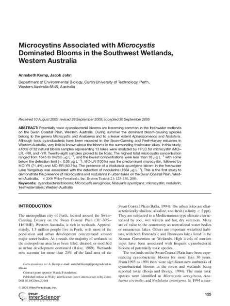 Pdf Toxic Microcystins In Sw Australian Wetlands