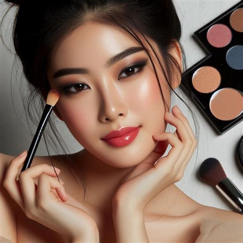 Premium Photo Asian Womans Makeup Face Woman Testing Cosmetics