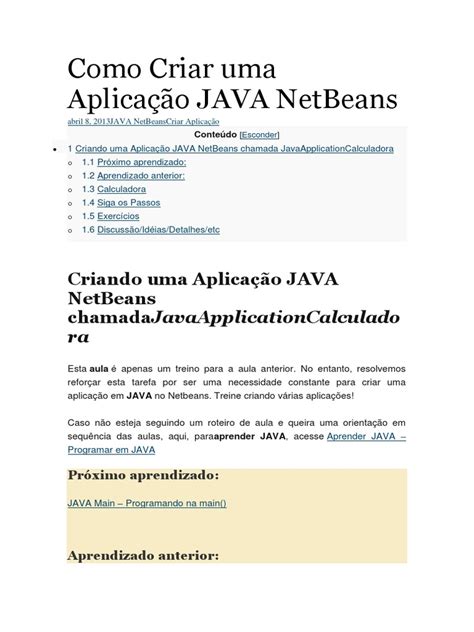 Como Criar Uma Aplicação Java Netbeans Pdf Calculadora Netbeans