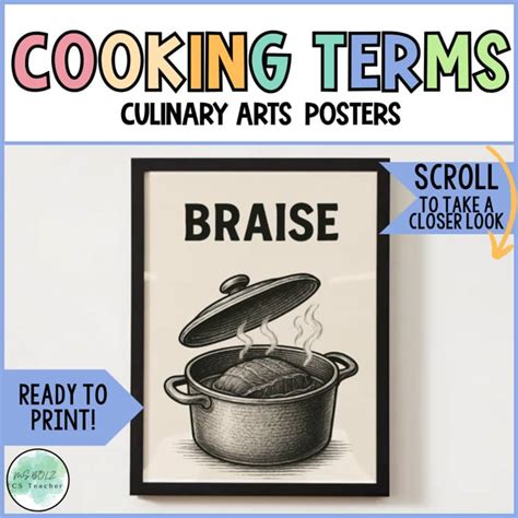 Cooking Terms Culinary Arts Posters Culinary Classroom Decor By Msbolz