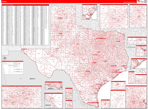 Texas Zip Code Wall Map Red Line Style By Marketmaps Mapsales