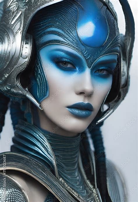 Otherworldly Human Like Beautiful Alien Female With Blue And White Skin