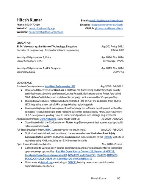 Hitesh Kumar Heroichitesh Portfolio Pdf Computing