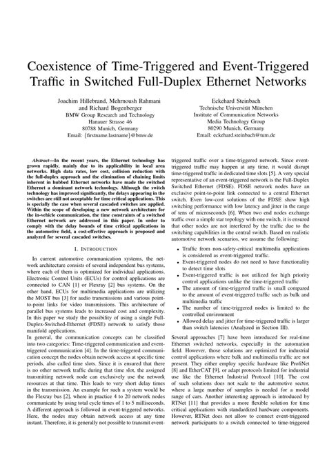 Pdf Coexistence Of Time Triggered And Event Triggered Traffic In Switched Full Duplex Ethernet