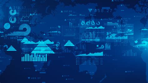 Blue Digital Interface With Global Data Analysis Charts Graphs And